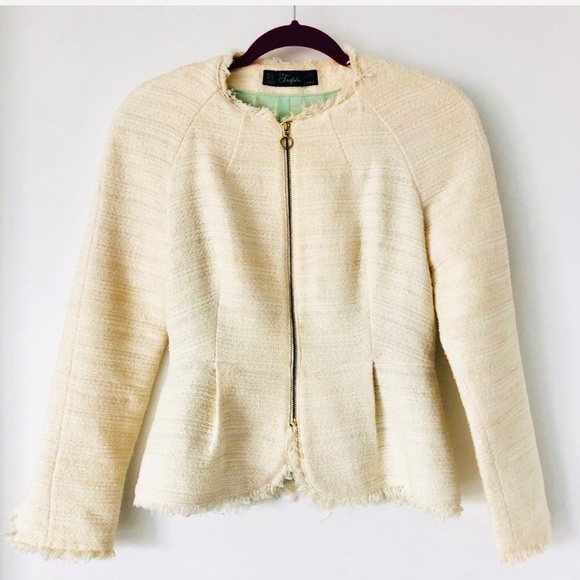 Zara | Jackets & Coats | Zara Cream Tweed Jacket In Small | Poshmark